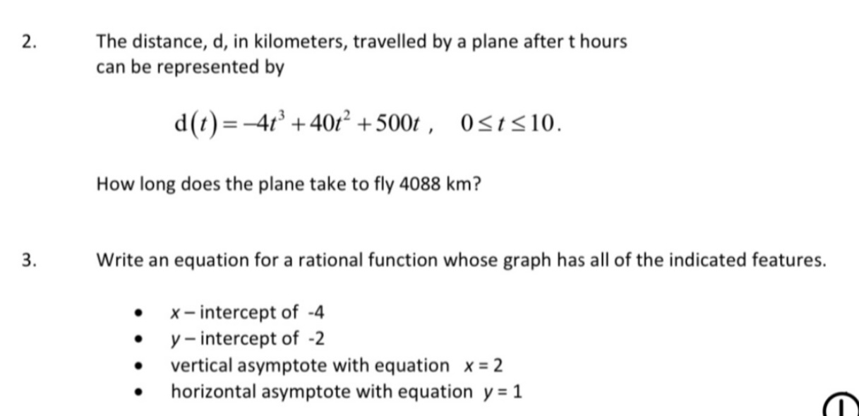 Solved The distance, d, in kilometers, travelled by a plane | Chegg.com