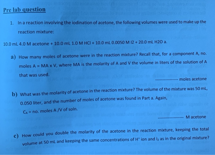 Solved Pre lab question 1. In a reaction involving the | Chegg.com