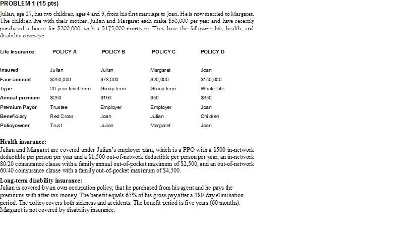 1) Who would receive the proceeds of each insurance | Chegg.com