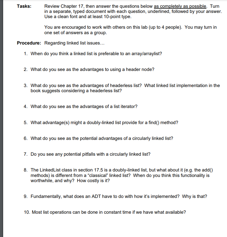 Solved Tasks: Review Chapter 17 , then answer the questions | Chegg.com