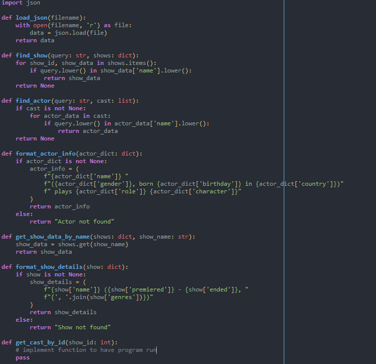 Solved I am having trouble implementing the get_cast_by_id | Chegg.com