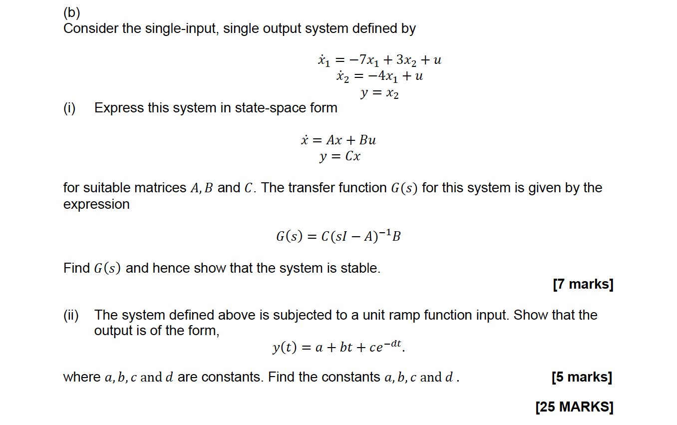 Solved (b) Consider the single-input, single output system | Chegg.com