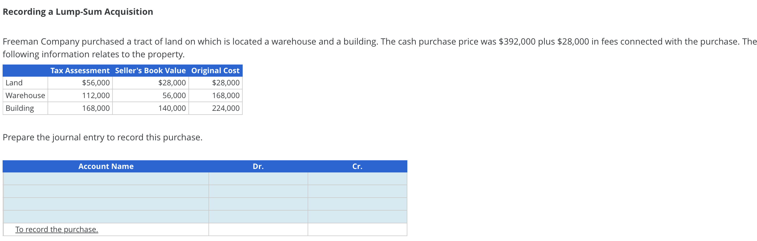 Solved Recording a Lump-Sum Acquisition Freeman Company | Chegg.com