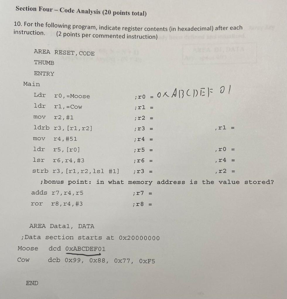 Solved Section Four - Code Analysis (20 points total) 10. | Chegg.com