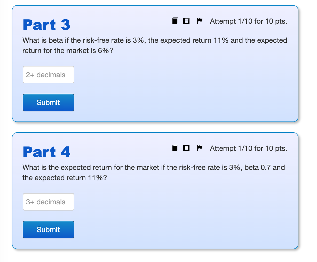 Solved Intro Use the expected return-beta equation from the | Chegg.com