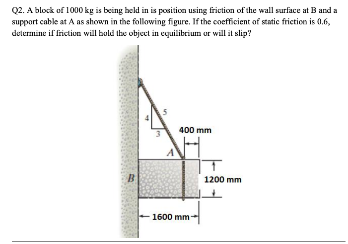 Solved Q2. ﻿A block of 1000 ﻿kg is being held in is position | Chegg.com