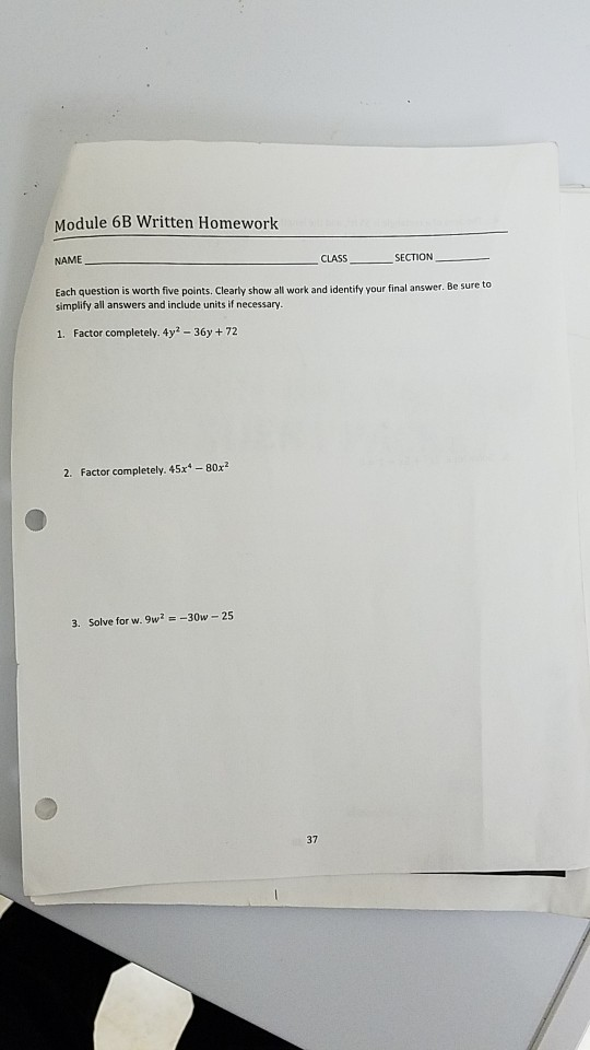 Solved Module 6B Written Homework NAME CLASS SECTION Each | Chegg.com