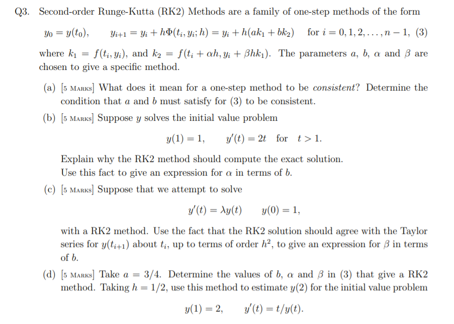 Solved Q3. Second-order Runge-Kutta (RK2) Methods are a | Chegg.com