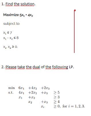 Solved 1. Find the solution. Maximize 5x1+4x2 subject to | Chegg.com