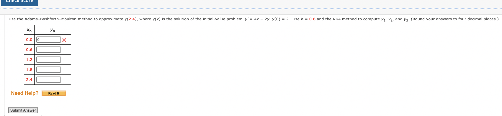 Solved Use the Adams-Bashforth-Moulton method to approximate | Chegg.com