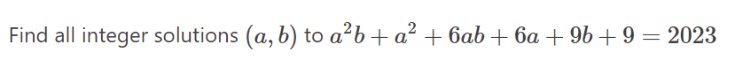 Solved Find all integer solutions (a,b) to | Chegg.com
