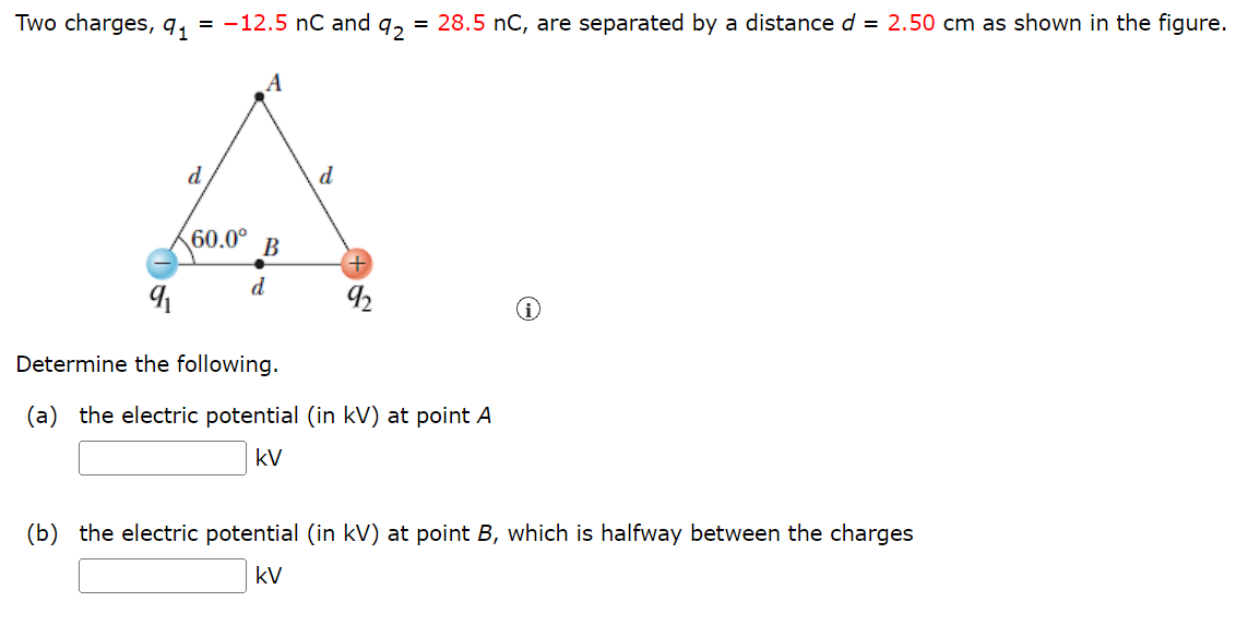 Solved Two charges, q1=−12.5nC and q2=28.5nC, are separated | Chegg.com