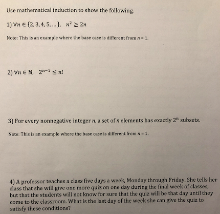 Solved Use mathematical induction to show the following, 1) | Chegg.com