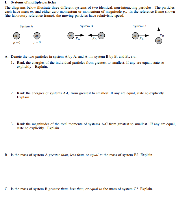 Solved I. Systems of multiple particles The diagrams below | Chegg.com