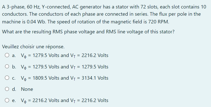 Solved A 3-phase, 60Hz, ﻿Y-connected, AC generator has a | Chegg.com