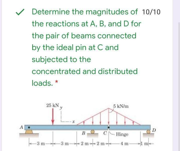 Solved Determine the magnitudes of 10/10 the reactions at A, | Chegg.com