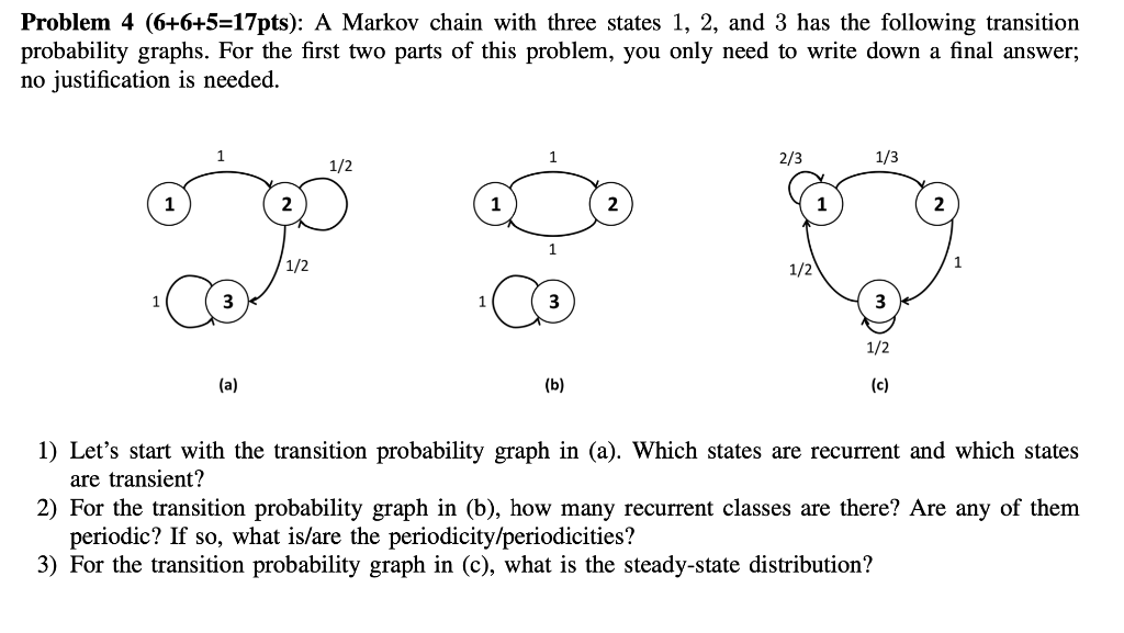 Solved Problem 4 (6+6+5=17pts): A Markov chain with three | Chegg.com