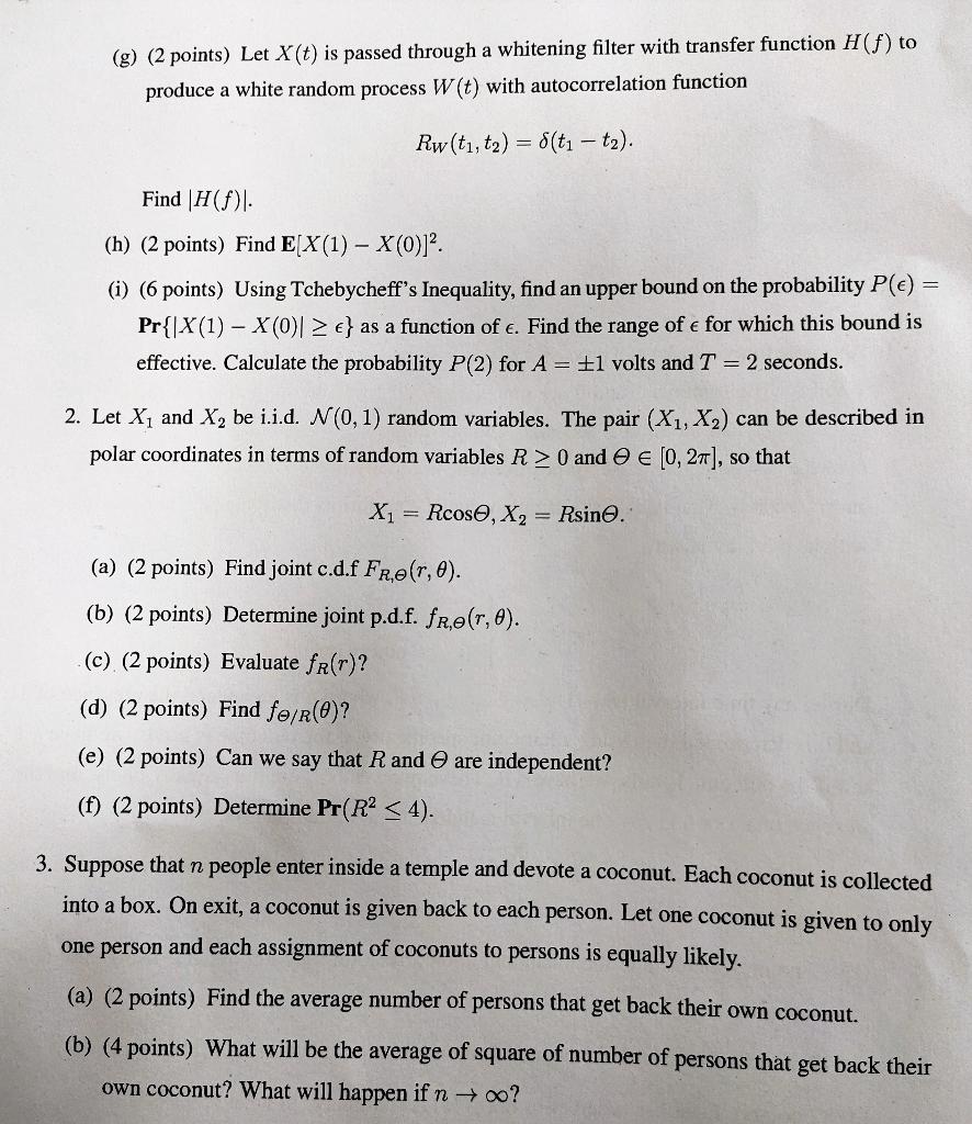 1. A sample function x(t) of a process X(t) | Chegg.com