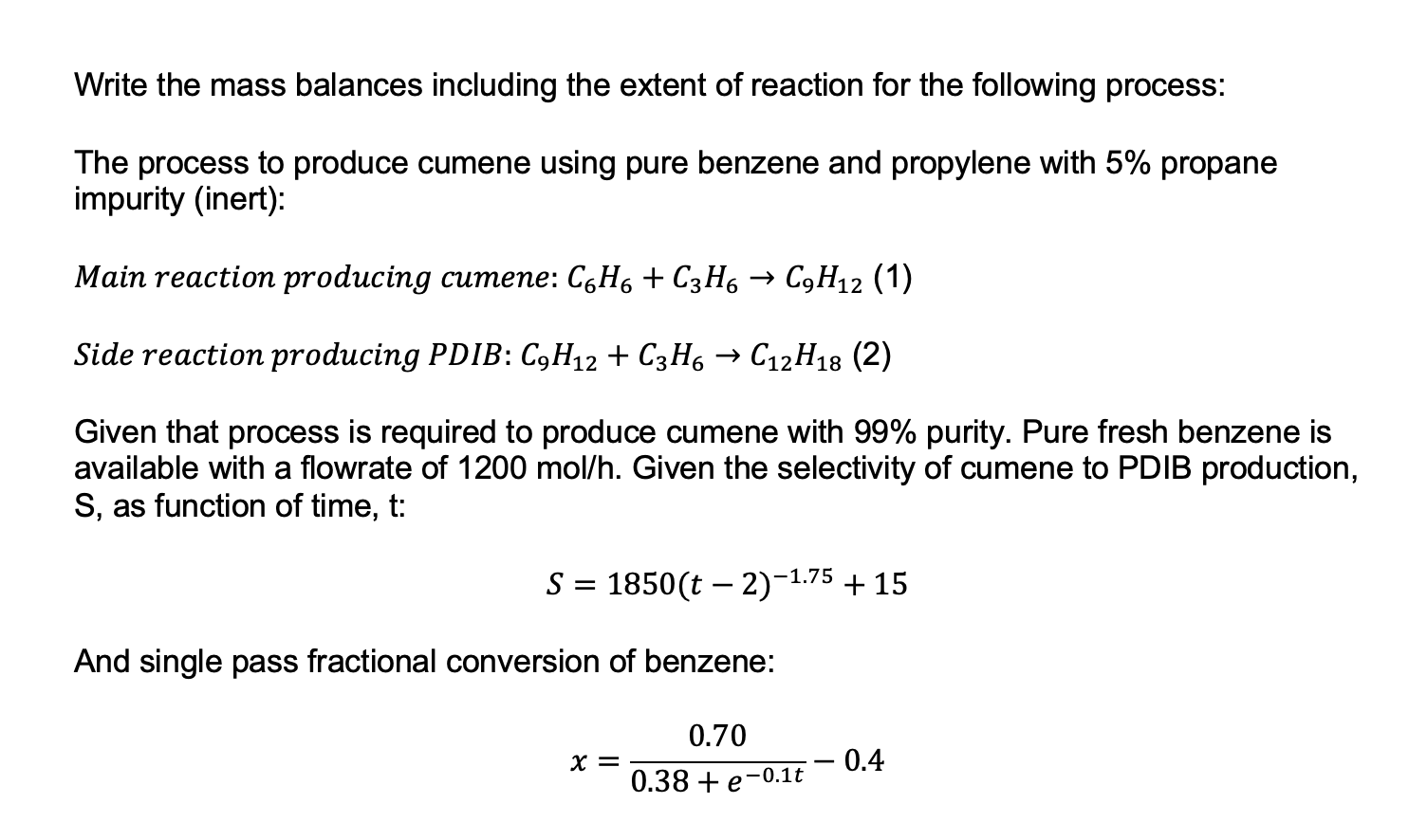 Solved Write the mass balances including the extent of | Chegg.com