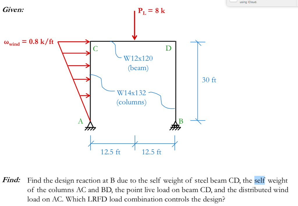 Solved using iCloud. Given: ind = 0.8 k/ft W12x120 beam) 30 | Chegg.com