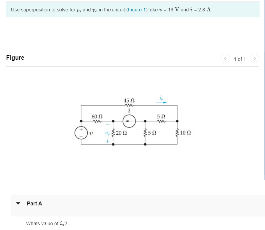 Use superposition to solve for io ﻿and vo ﻿in the | Chegg.com