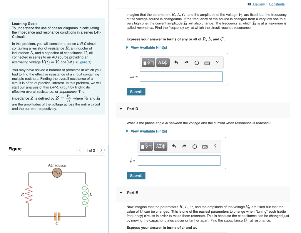 Solved Learning Goal: To understand the use of phasor | Chegg.com