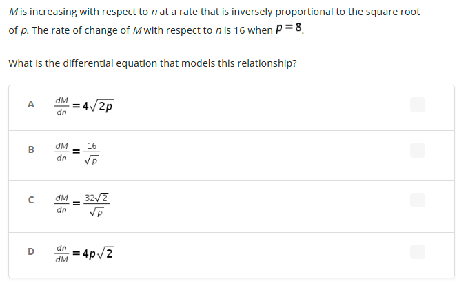 Solved M is increasing with respect to n at a rate that is | Chegg.com