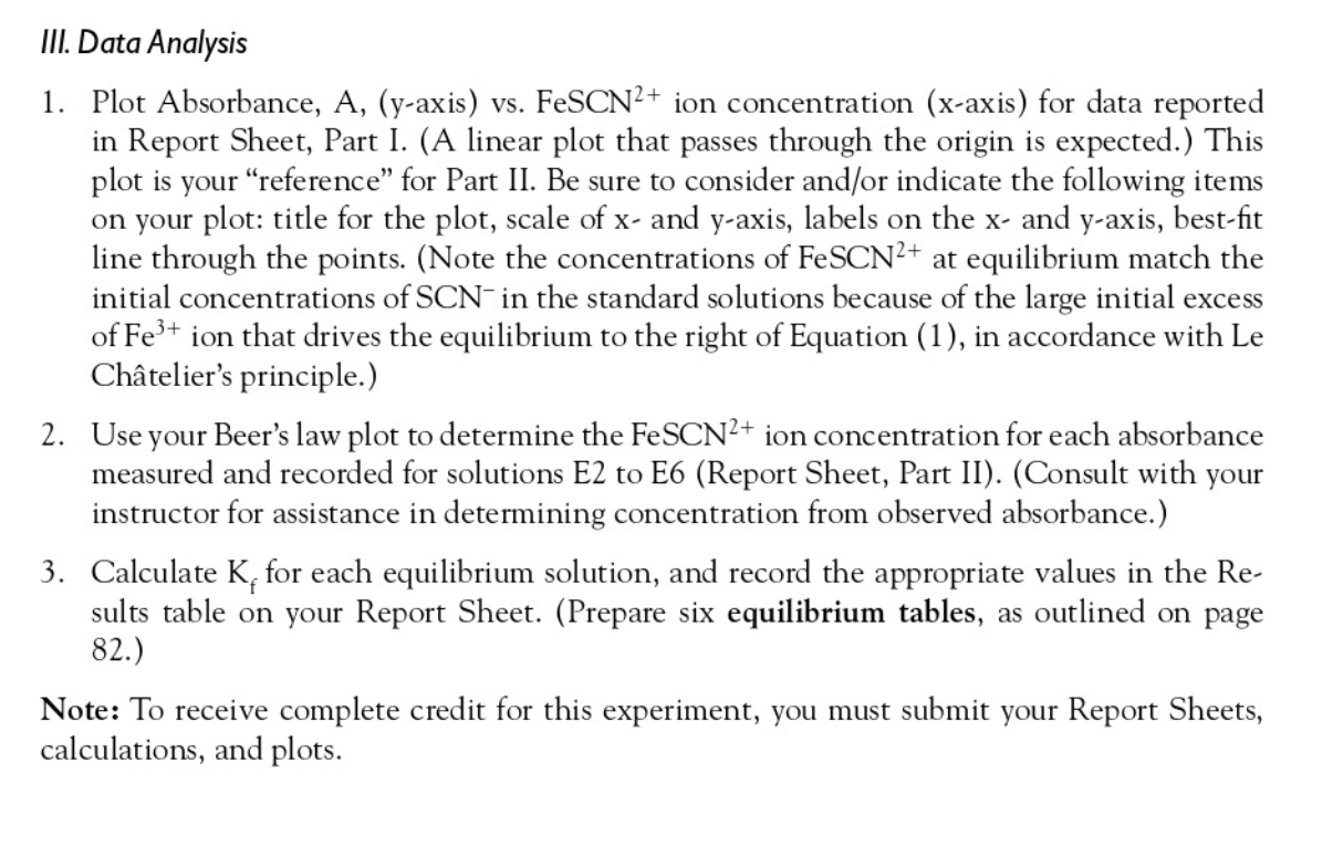 Solved III. Data Analysis 1. Plot Absorbance, A, (y-axis) | Chegg.com
