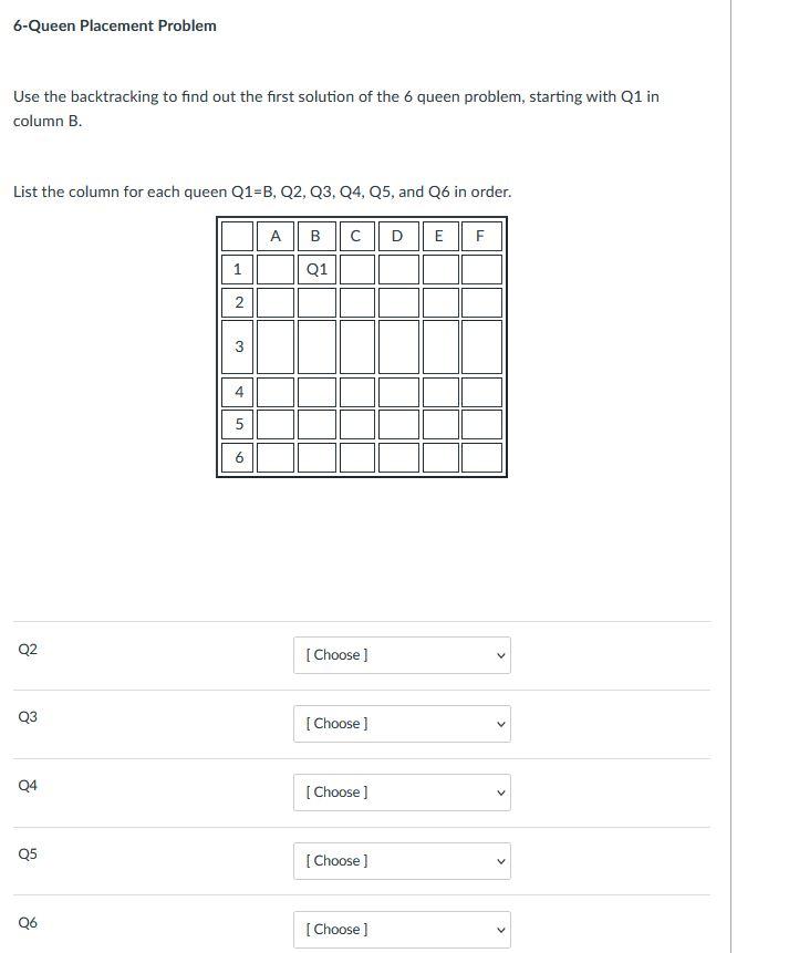 Solved 6 Queen Placement Problem Use The Backtracking To 