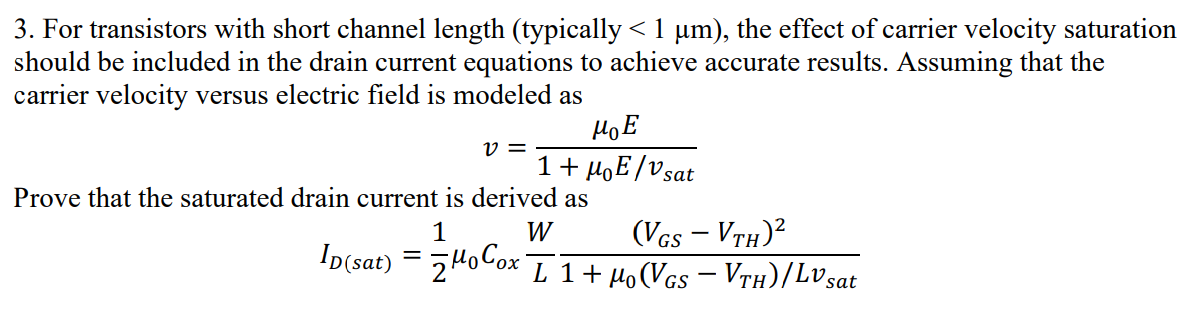 Solved 3. For transistors with short channel length | Chegg.com