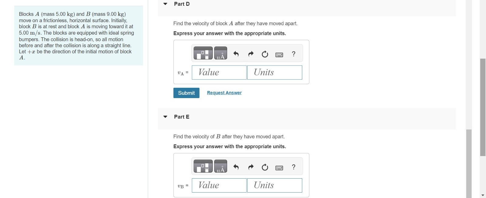 Solved Blocks A (mass 5.00kg ) ﻿and B (mass 9.00kg )move on | Chegg.com