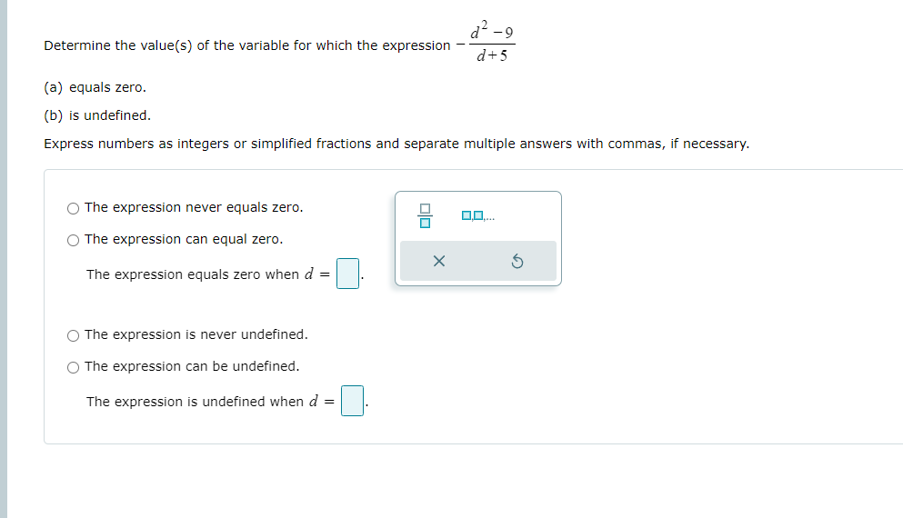 Solved Determine the value(s) ﻿of the variable for which the | Chegg.com