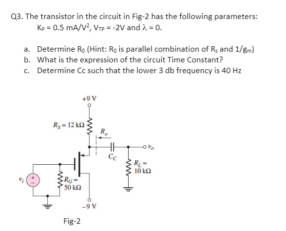 Solved Q3. The transistor in the circuit in Fig-2 has the | Chegg.com