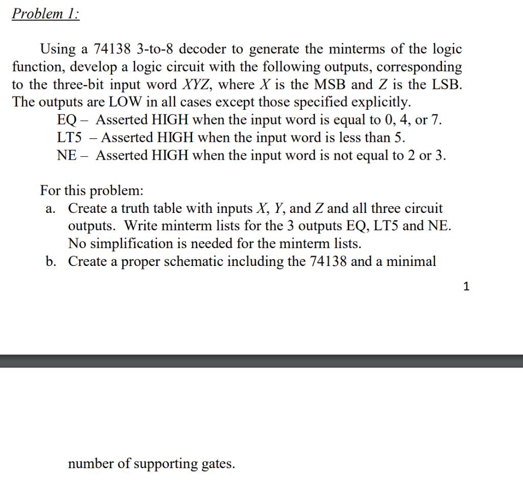 Solved Problem 1: Using a 74138 3-to-8 decoder to generate | Chegg.com