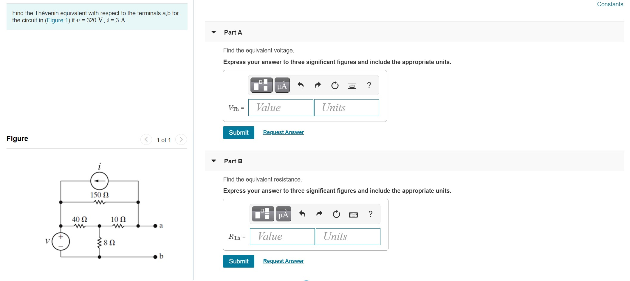 Solved Constants Find the Thévenin equivalent with respect | Chegg.com