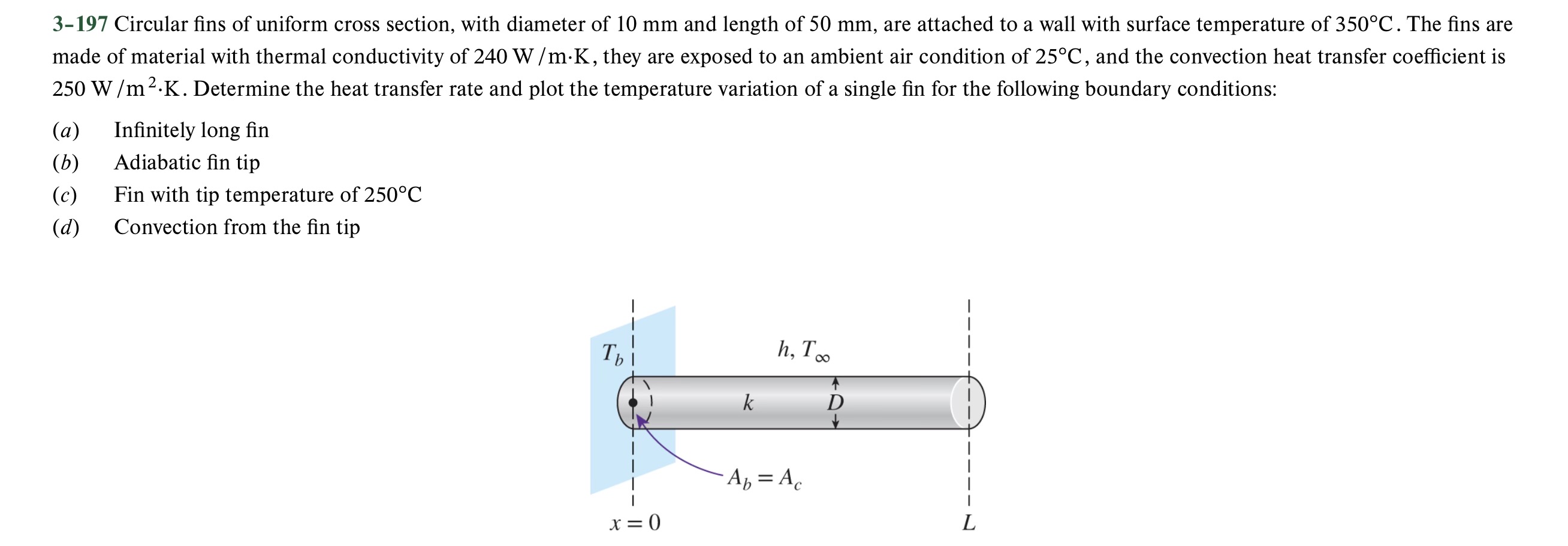Solved 3-197 Circular fins of uniform cross section, with | Chegg.com