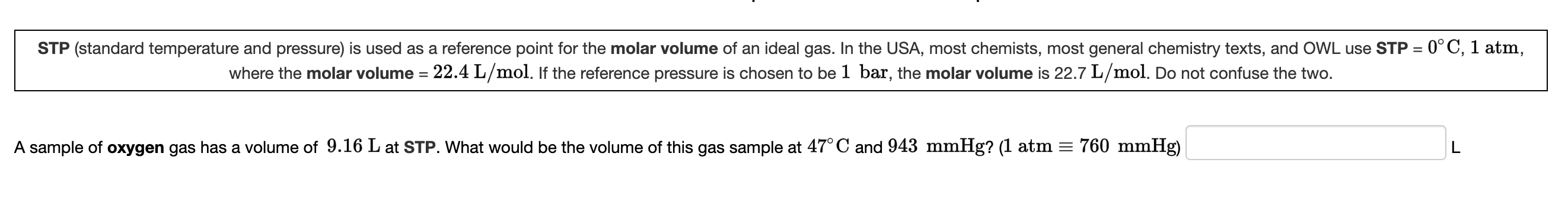 Solved where the molar volume =22.4 L/mol. If the reference | Chegg.com