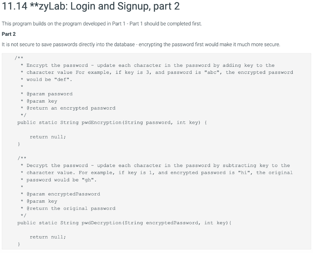 [Solved]: 11.14 **zyLab: Login and Signup, part 2 File 1