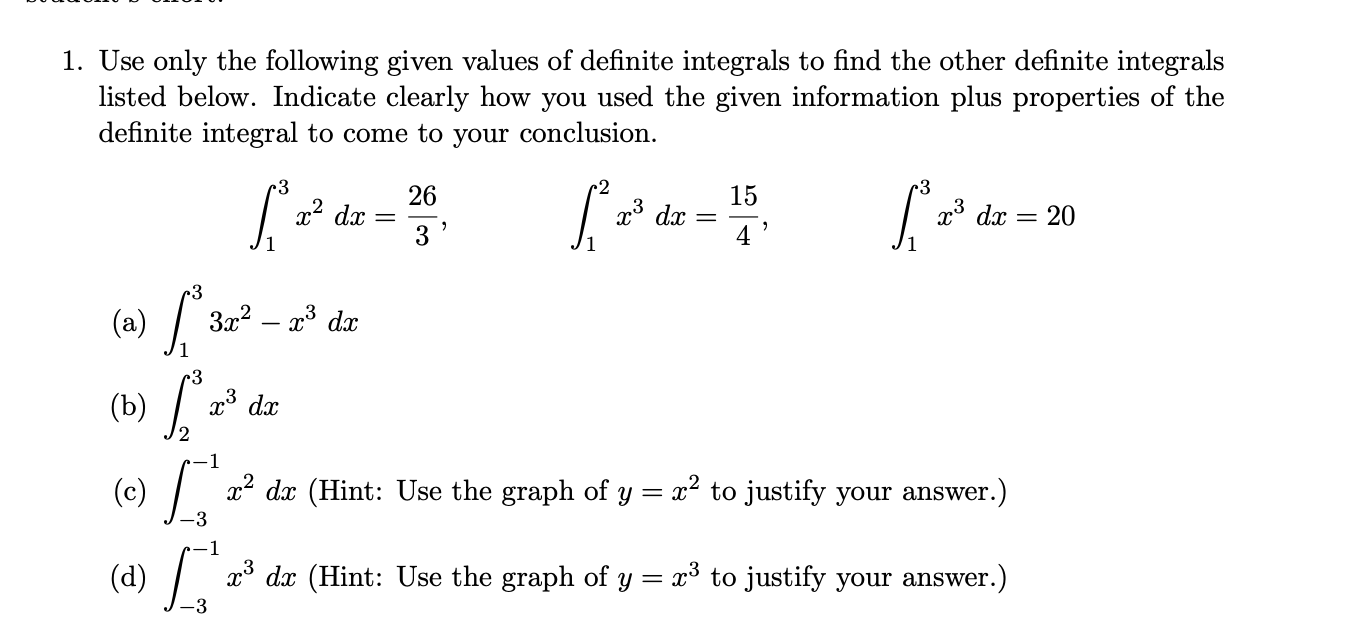 Solved 1. Use only the following given values of definite | Chegg.com