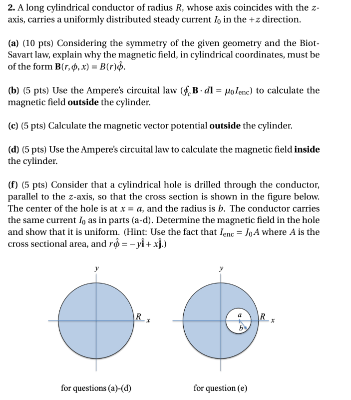 Solved 2. A long cylindrical conductor of radius R, whose | Chegg.com