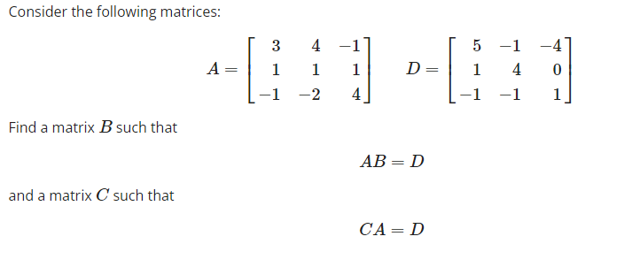 Solved Consider the following matrices: | Chegg.com