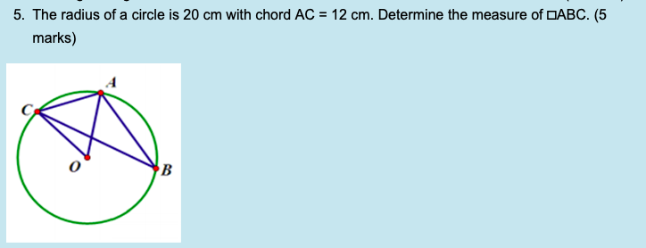 Solved The radius of ﻿a circle is 20 cm ﻿with chord AC=12cm. | Chegg.com