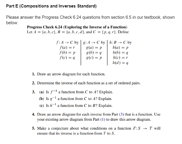 Solved Part E (Compositions and Inverses Standard)Please | Chegg.com