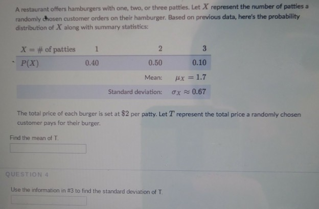 Solved A restaurant offers hamburgers with one, two, or | Chegg.com
