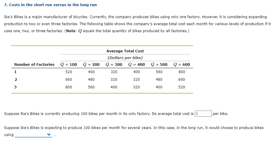 Solved 7. Costs in the short run versus in the long run | Chegg.com