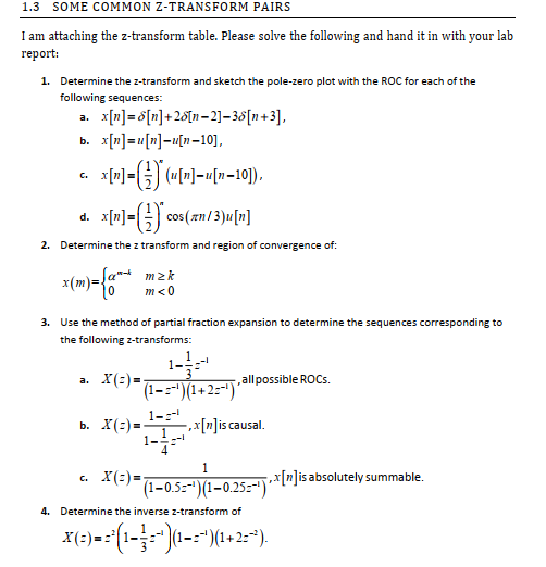 1.1 THE BILATERAL Z-TRANSFORM The z-transform is used | Chegg.com
