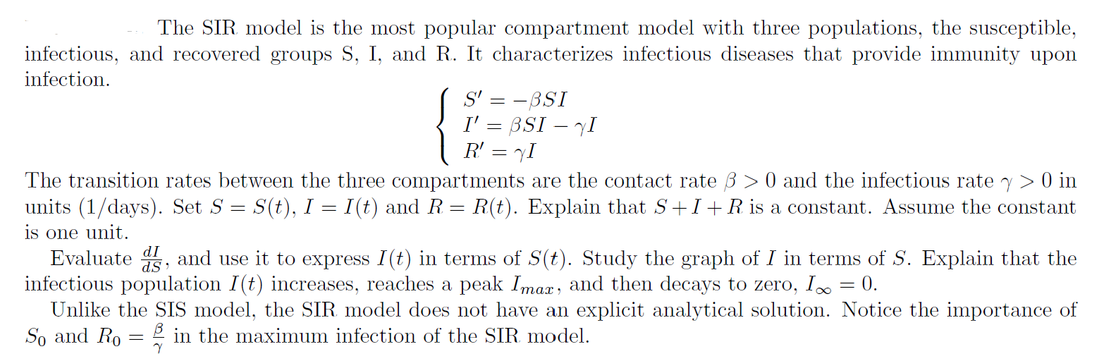 Solved The SIR model is the most popular compartment model | Chegg.com