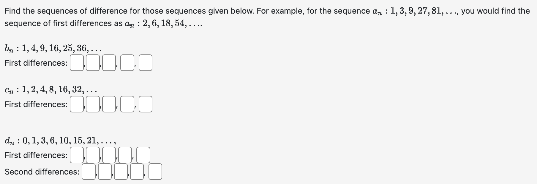 Solved Find the sequences of difference for those sequences | Chegg.com