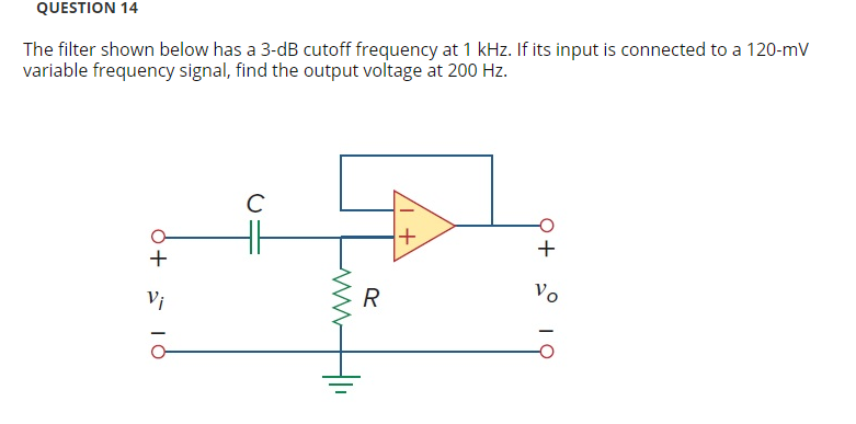 Solved QUESTION 14 The filter shown below has a 3-dB cutoff | Chegg.com