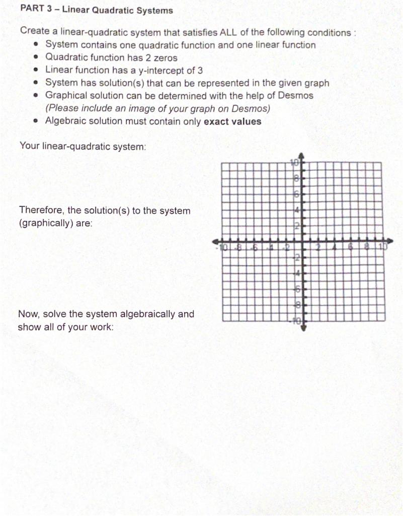 Solved PART 3 - Linear Quadratic Systems Create a | Chegg.com